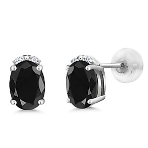 Gem Stone King Solid 10K Gold 7X5MM Oval Gemstone Birthstone and White Diamond Earrings | Gold Earrings For Women