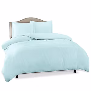 Clara Clark Duvet Cover Ultra Soft Double Brushed Microfiber - Comforter Cover with Button Closure and 2 Pillow Shams, Light Blue, Full - 80"x90"