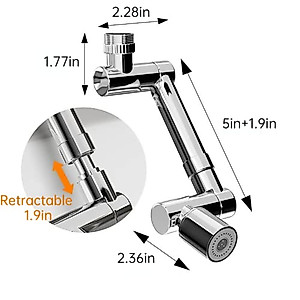 Upgraded 1440° Retractable Swivel Faucet Extender, Copper Robotic Arm Rotatable Faucet, 2 Water Outlet Modes Splash Filter Faucet Aerator for Kitchen Bathroom (1)