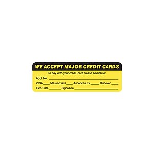 Doctor Stuff - Veterinarian File Folder Chart Labels, We Accept Major Billing and Collection Vet Stickers, Fluorescent Yellow/Black, 3" x 1", 250/Roll, Tabbies Veterinary MAP5790