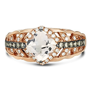 LE VIAN 1/3 Carat White and Chocolate Diamond with Cushion Cut Morganite Halo Engagement Ring for Women in 14k Rose Gold (H-I/Fancy Brown, VS2-SI2, cttw) Anniversary Promise Ring Size 7
