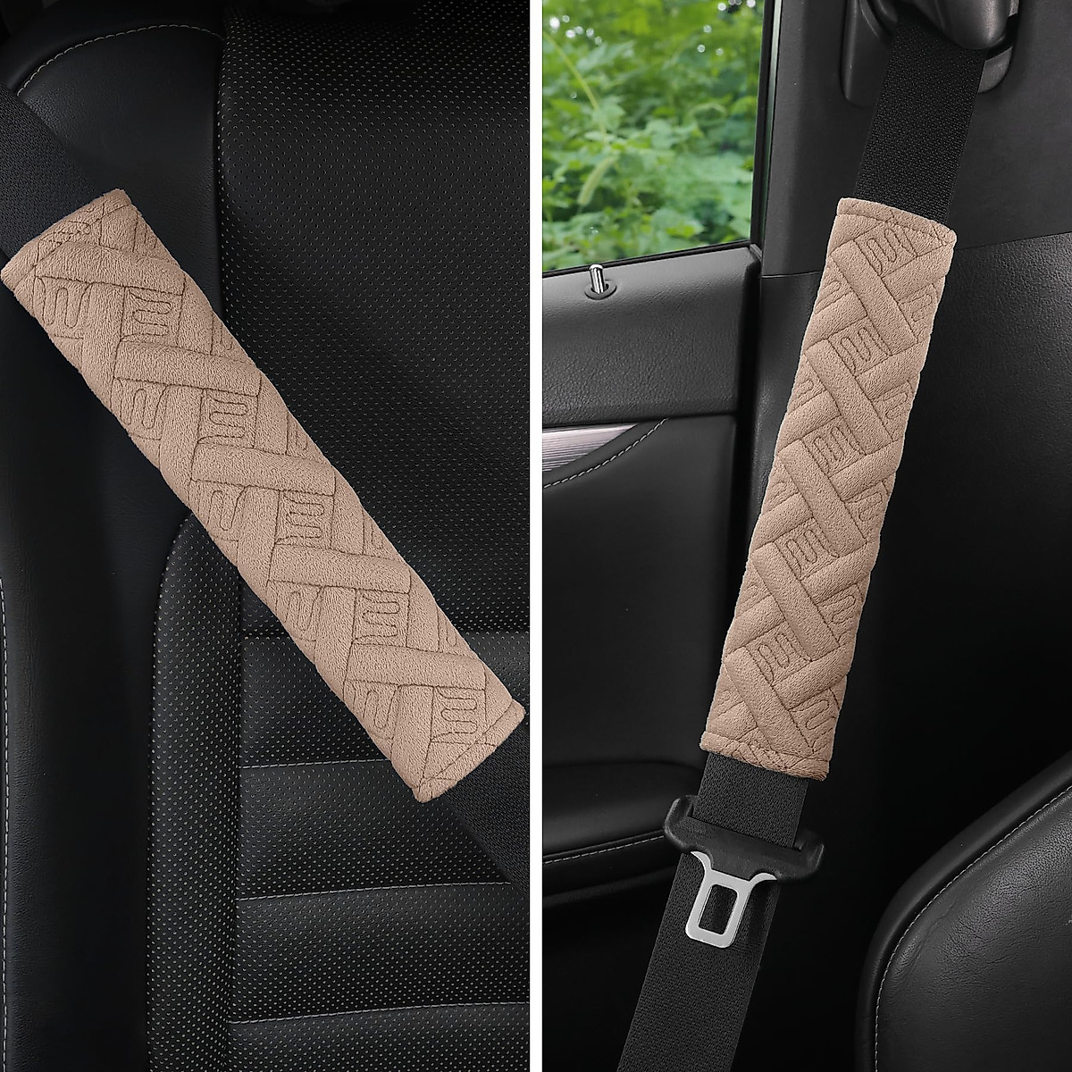 JUSTTOP 2-Pack Universal Car Seat Belt Pads Cover for A More Comfortable Driving, Seat Belt Shoulder Strap Covers Harness Pad for Car Interior Accessories(Khaki)