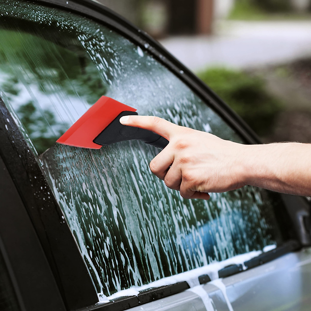 RimPro-Tec Squeegee for Window Cleaning - Car Squeegee for Drying - Mirror Cleaner Water Scraper Tool - Heavy Duty Silicone Red and Black Rubber Cleaning Squeegee - Window and Surface Cleaner Scraper