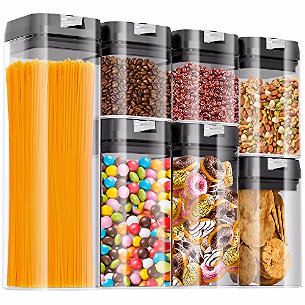 Airtight Food Storage Containers Set , Kitchen & Pantry Organization - BPA Free Plastic Dry Food Storage Containers With Easy Lock Lids - Stackable Sugar, Flour & Cereal Canisters With Labels & Marker