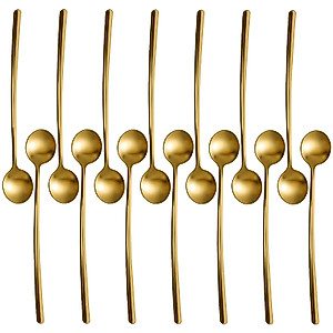 HANSGO 14PCS Coffee Spoons Set, 6.7 Inches Gold Tea Spoons, Stirring Spoons, Gold Spoons Long Handle, Long Spoons for Stirring, Cocktail Coffee Bar Accessories