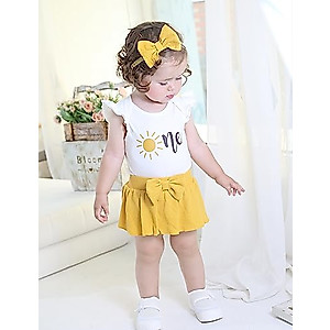 Aslaylme Baby Girl 1st Birthday Outfit First Birthday Clothes One Year Old Birthday Sun Skirt Set (Sun,12-18 Months)
