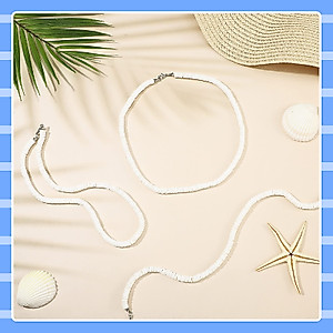 WILLBOND 3 Pcs Puka Shell Necklace Men Women White Surfer Necklace Seashell Necklace Shell Beaded Choker with Extension Chain (16 Inch)