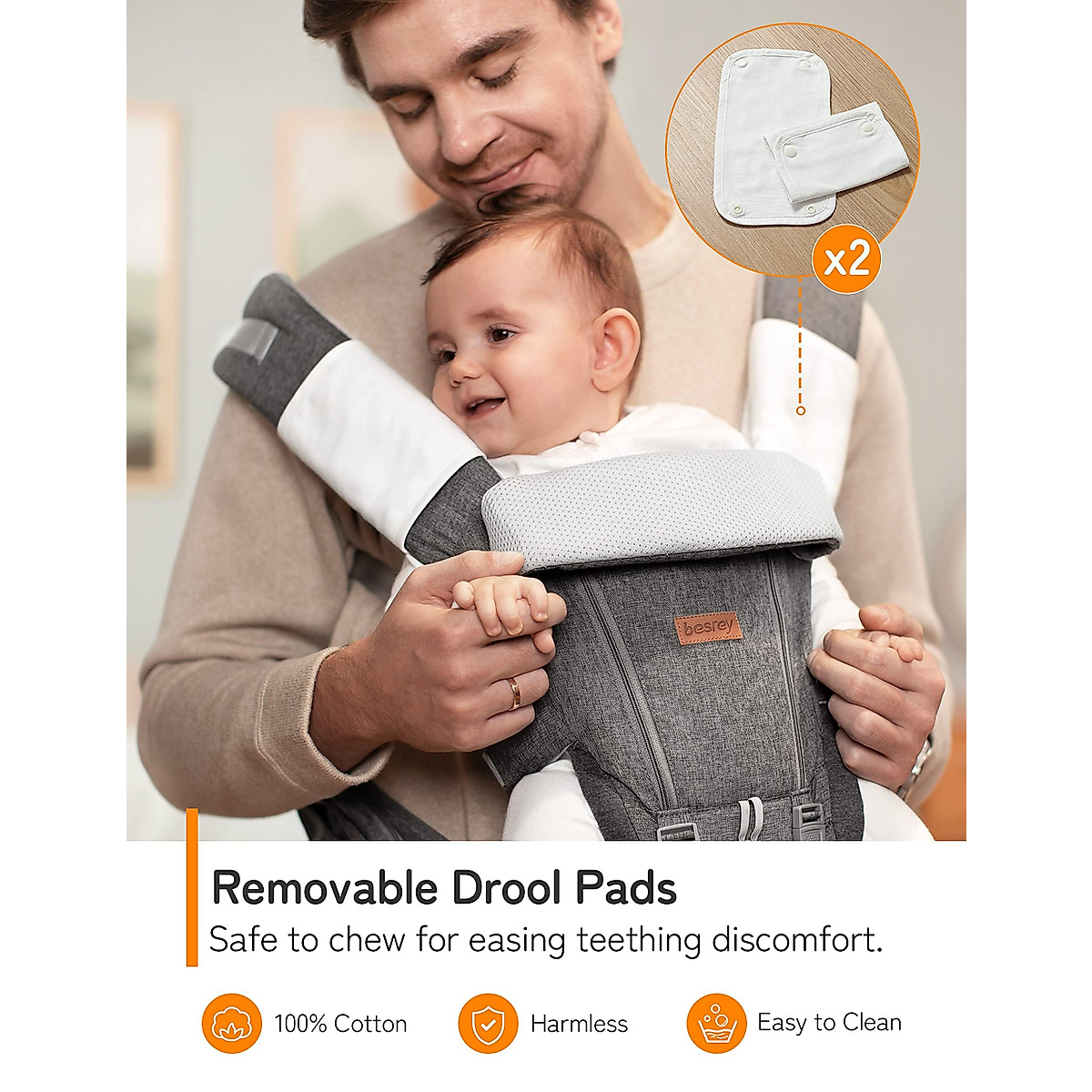 besrey Baby Carrier with Hip Seat Newborn to Toddler, 7-45lb, Summer Mesh Infant Carrier, Baby Body Holder Chest with Back Support, Front Facing Men Kangaroo Holder