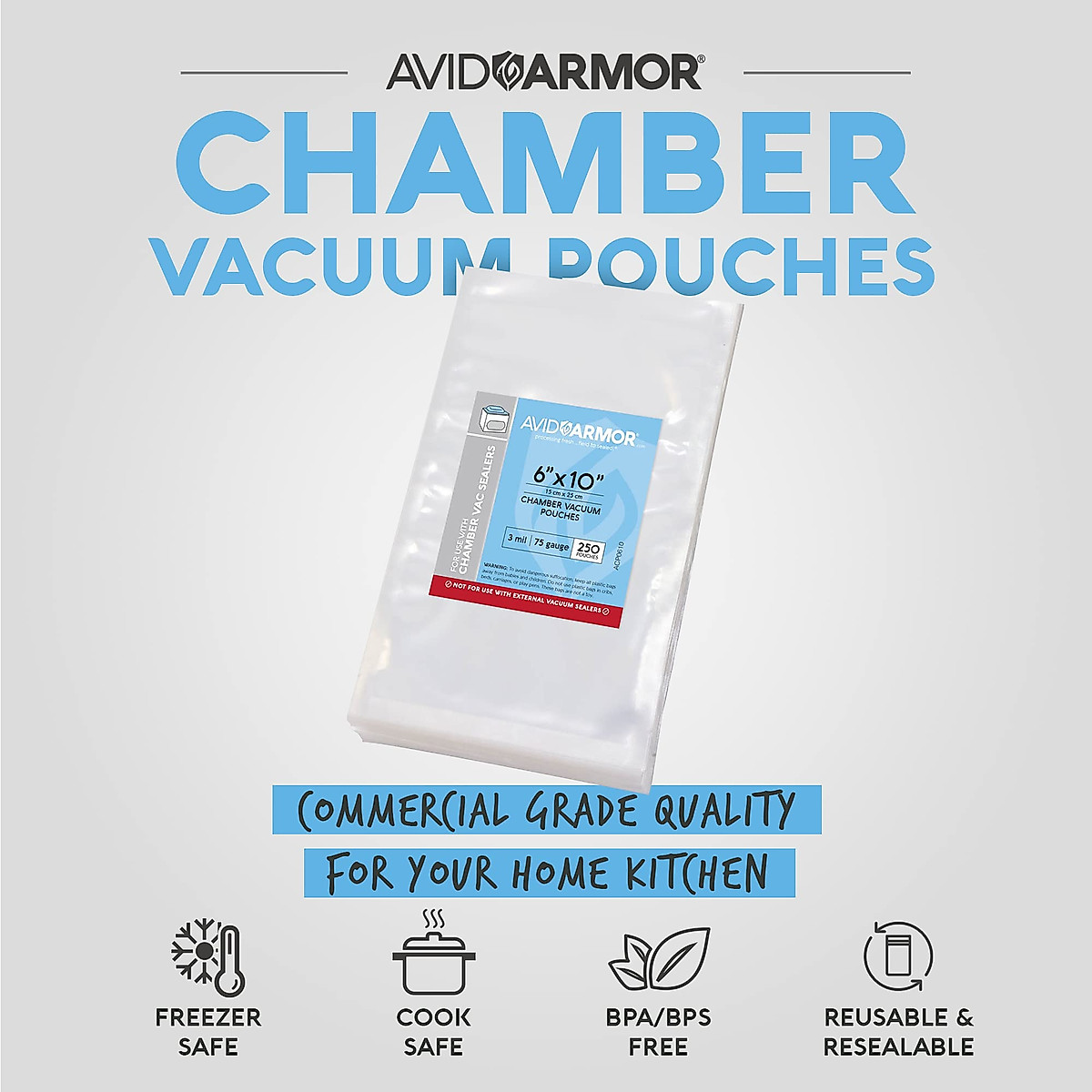 Avid Armor Chamber Vacuum Sealer USVX Machine and Vacuum Pouches 6x10" in 250 Pack