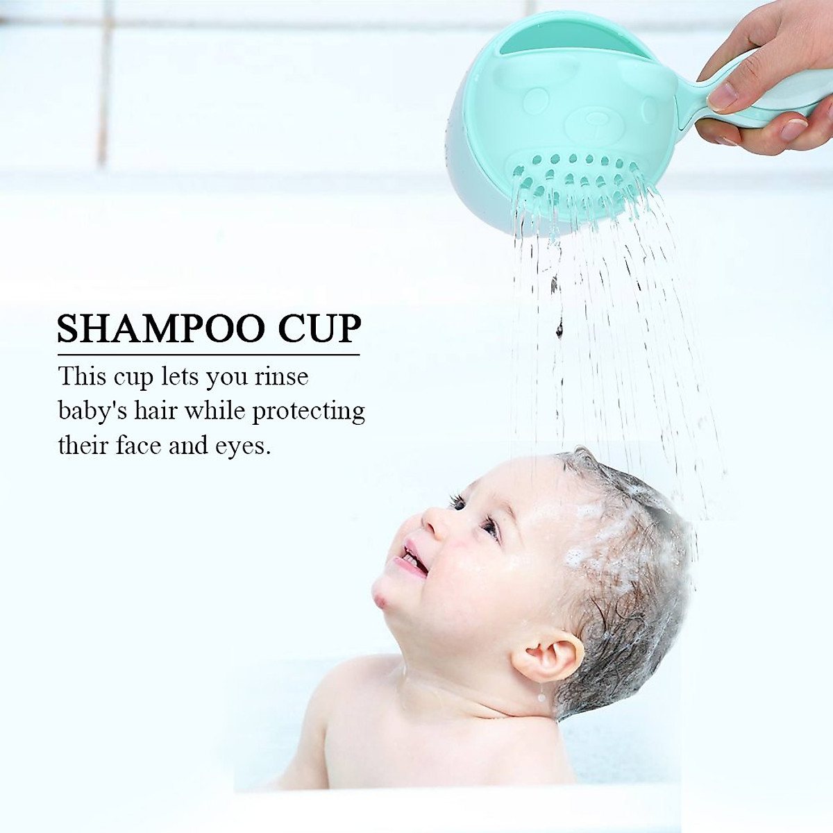 GLOGLOW (Pack of 2) Shampoo Rinse Cup Waterfall Shampoo Rinser for Kids, Multifunction Cute Washing Baby Hair Rinse Cup Safe Cartoon Shower Shampoo Bathing Flusher Protection Tool (Green)