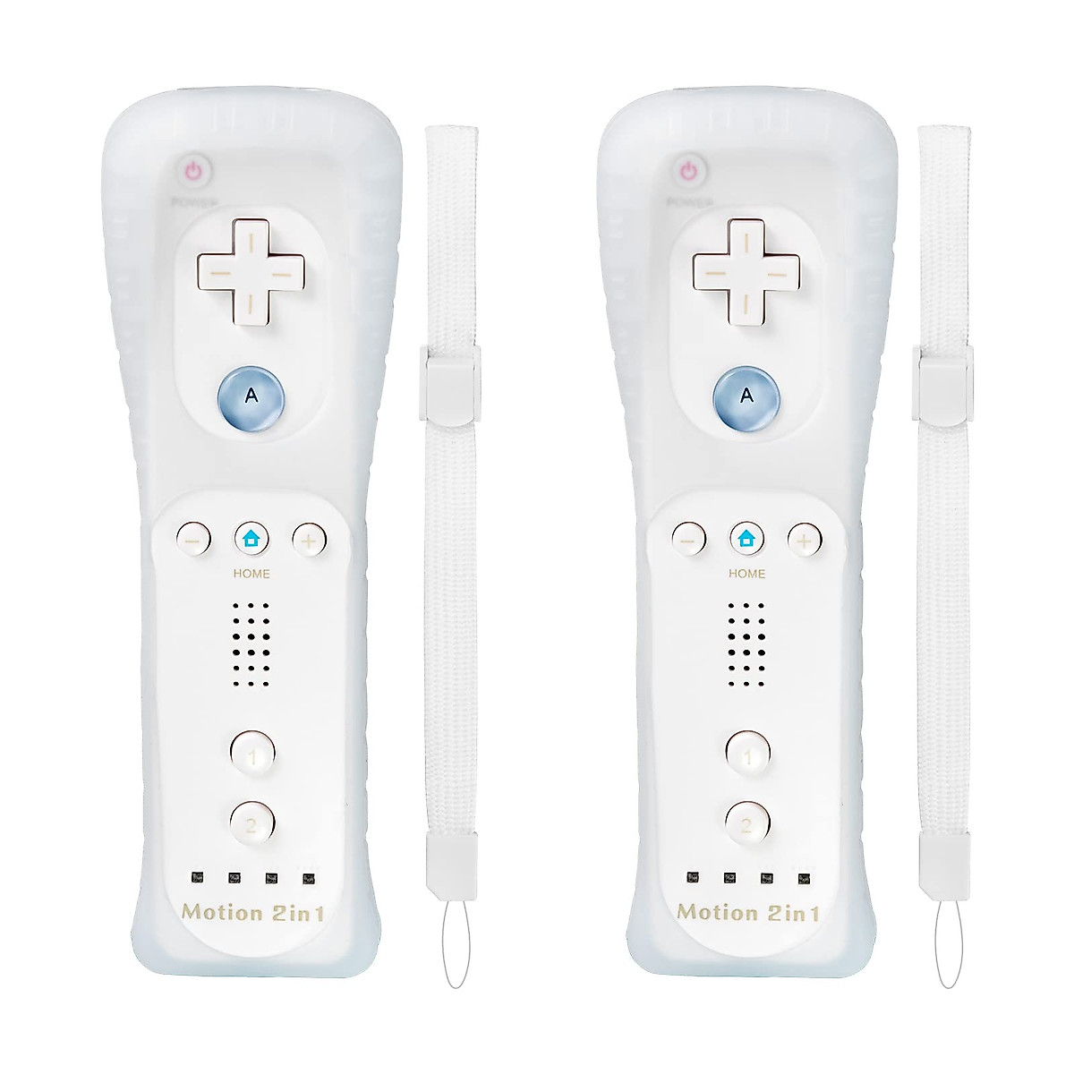 LORDONE Wii Remote Controller, Wireless Game Wii Remote with Motion Plus for Nintendo Wii and Wii U, with Silicone Case and Wrist Strap (2-Pack, White)