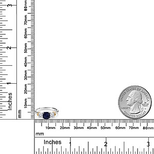 Gem Stone King 925 Sterling Silver and 10K Yellow Gold Blue Sapphire and White Moissanite 3 Stone Engagement Ring For Women (1.94 Cttw, Cushion Cut 6MM and 4MM, Available In Size 5, 6, 7, 8, 9)