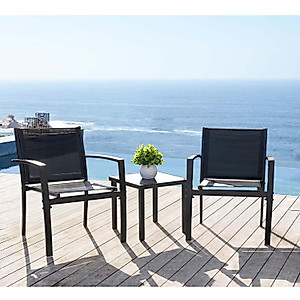 JUMMICO 3 Pieces Patio Furniture Set Outdoor Textilene Patio Chairs with Coffee Table Modern Patio Conversation Bistro Set for Lawn, Garden, Balcony, Poolside and Porch (Black)