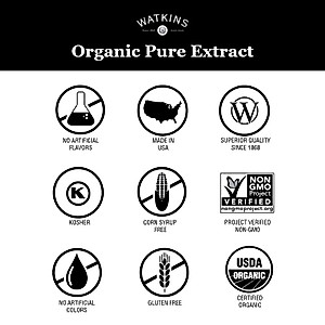 Watkins Organic Pure Almond Extract, Non-GMO, Kosher, 4 oz. Bottle, 1-Pack