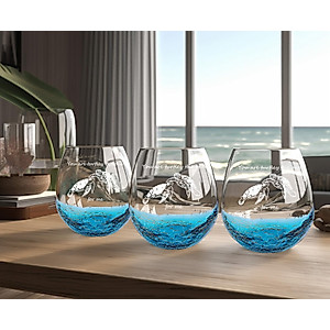 Valentines Day Gifts for Her, Sea Turtles Handmade Engraved Crackle Turquoise Beach Wine Glass, 18 Ounces