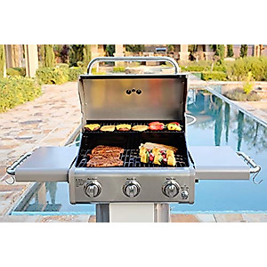 Kenmore 3-Burner Outdoor BBQ Grill | Liquid Propane Barbecue Gas Grill with Folding Sides, PG-A4030400LD-PE, Pedestal Grill with Wheels, 30000 BTU, Pearl White
