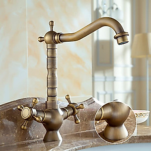 UDWTMTPRT Kitchen Sink Faucet for Bar Farmhouse Commercial, Antique Bronze Bath Sink Faucets, Dual Handles Single Hole Hot Cold Water Mixer Crane, Kitchen Faucet(Style B)