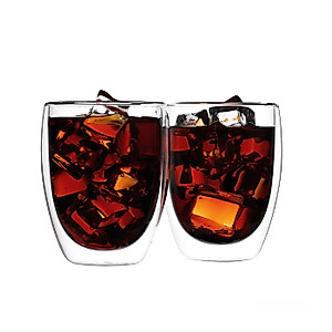 LEMONSODA Double Wall Large Glass Coffee Mugs Cups (12oz 350ml) Insulated Thermal Mugs Glasses For Tea, Coffee, Latte, Cappucino, Cafe, Milk | Hot and Cold beverages | Set of 4