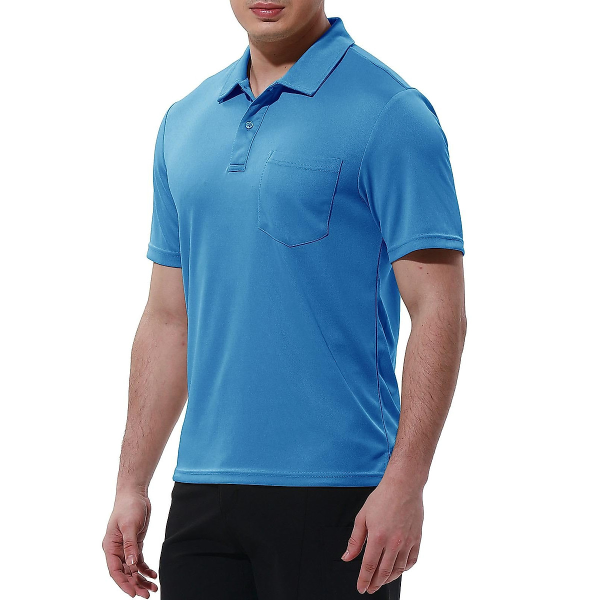 Rdruko Men's Activewear Polo Shirts Short Sleeve Quick Dry Outdoor Golf Sports Shirts with Pocket(Blue, US XL)