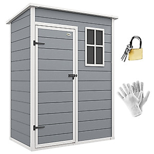 Outsunny 5' x 3' Resin Outdoor Storage Shed with Floor, Garden Shed with Lockable Door, Window and Vent, Plastic Utility Tool Shed for Backyard, Patio, Lawn, Gray