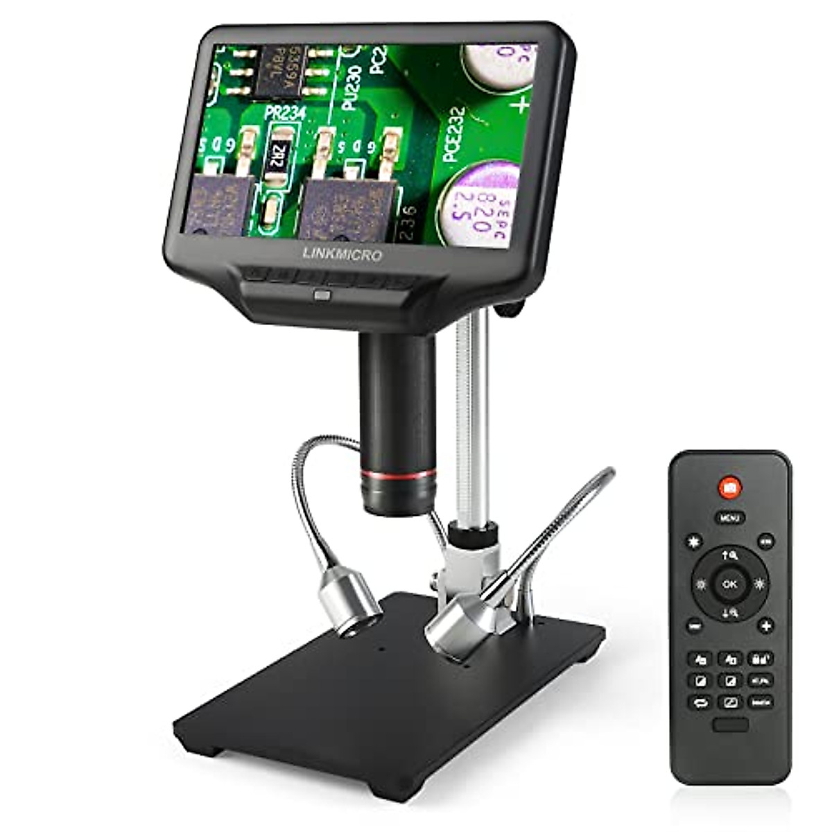 HDMI Digital Microscope LINKMICRO LM407 7'' LCD Digital Microscope for Adults 270X Soldering Microscope with Screen 1080P Photo&Video Metal Stand UV Filter for PCB Repair SMD Soldering