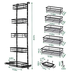 Over the Door Shower Caddy, 5-Tier Adjustable Hanging Shower Organizer Rustproof Metal Bathroom Storage Shelf Shower Basket with Soap Holder & Suction Cup for Shampoo, Conditioner