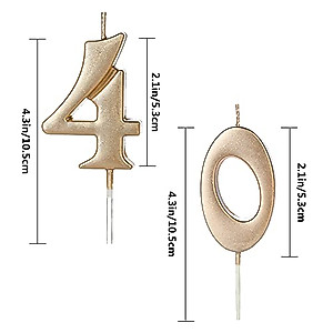 Champagne Gold 40th Birthday Candles for Cake, Number 40 4 Glitter Candle Party Anniversary Cakes Decoration for Kids Women or Men