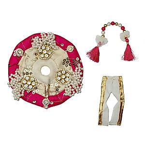 Aditri Creation Designer Cloth for Lord Krishan Ladu Laddu Gopal Kanaiya Bal Krishna Handwork Dress Poshak Vastra for Little Metal Idol Statue for Holi Decoration(Size:- 4" Inches) (Pink with White)