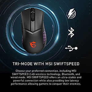 MSI Clutch GM51 Lightweight Wireless Gaming USB RGB Adjustable up to 26000 DPI Desktop Laptop Gaming Mouse (Clutch GM51 Lightweight Wireless)