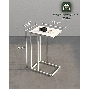 Innerjoin C Shaped End Table, C Side Table for Sofa, Couch and Bed, Tv Tray Table fits Small Space, Living Room Bedroom, White