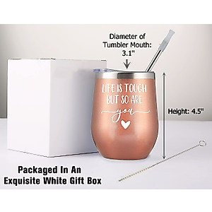 Inspirational Gift,Encouragement Cheer Up Get Well Soon Gifts for Women Her-Condolence Sympathy Gifts-Life is Tough But So Are You-12oz Rose Golden Tumbler Coffee Cup Mug- Christmas New Year Gift