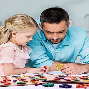 Wooden Puzzles for Toddlers 2 in 1 Wooden Peg Puzzle Set Wooden Alphabet ABC Number Puzzles Board Toddler Preschool Learning Toys for Kids Ages 1-3 Boys Toys Gifts