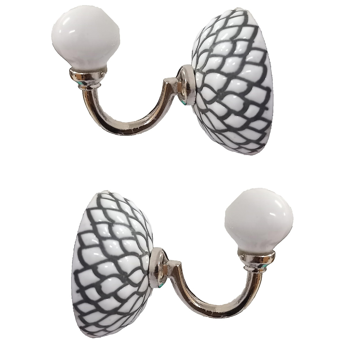 PARIJAT HANDICRAFT Set of 2 Ceramic Metal Wall Hooks Hanging Clothes Hat Coat Robe Hangers Metal Hook Door Hook Wall Mounted Single Hook Hanger.(White Color)