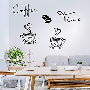 CUNYA 2 Sets Kitchen Wall Decor Stickers, Cups Coffee Time Quotes Decals with Beans Mural, Peel and Stick Wallpaper, DIY Removable Wall Art Decals Mural Posters Home Decor