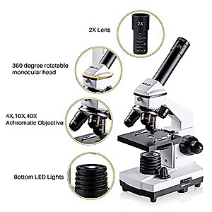 BEBANG 100X-2000X Microscope for Kids Students Adults, with Microscope Slides, Professional Biological Microscope Kit for Kids Students School Laboratory Education