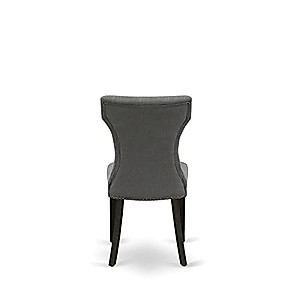 East West Furniture HBGA5-ABK-50 5 Piece Dining Room Furniture Set Includes a Round Dining Table with Pedestal and 4 Dark Gotham Linen Fabric Upholstered Chairs, 42x42 Inch, Wirebrushed Black