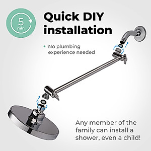 11'' Shower Head Extension Arm by LOKBY - Anti-Leakage Shower Extension Arm - Adjustable Shower Arm Fits Any Rain or Handheld Shower Heads - Shower Head Extension Pipe - Rust Proof Materials - Nickel