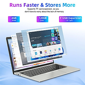 SGIN Laptop 15.6 Inch, 4GB RAM 128GB SSD Laptops Computer with Intel Celeron Quad Core Processor(up to 2.6 GHz), Intel UHD Graphics 600, Webcam, Mini HDMI, 2.4G/5GHz WiFi, 2*USB3.0, BT 4.2