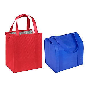 Hannah Large Capacity Heavy Duty Insulated Smart Shopping Bag - Strong Reusable Grocery Tote (2 Pack, Red & Blue)