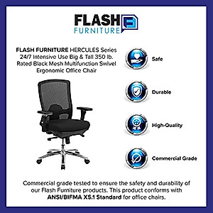 Flash Furniture HERCULES Series 24/7 Intensive Use Big & Tall 350 lb. Rated Black Mesh Multifunction Swivel Ergonomic Office Chair