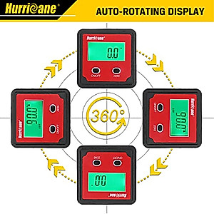 HURRICANE Digital Level Box and Angle Finder, Magnetic Digital Angle Gauge, Protractor Inclinometer Aluminum Framework with Magnet, Measures 0-90 Degree Ranges, 4 X 90 Degree