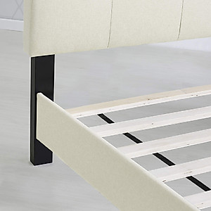 Furinno Laval Button Tufted Upholstered Platform Bed Frame, Twin, Linen