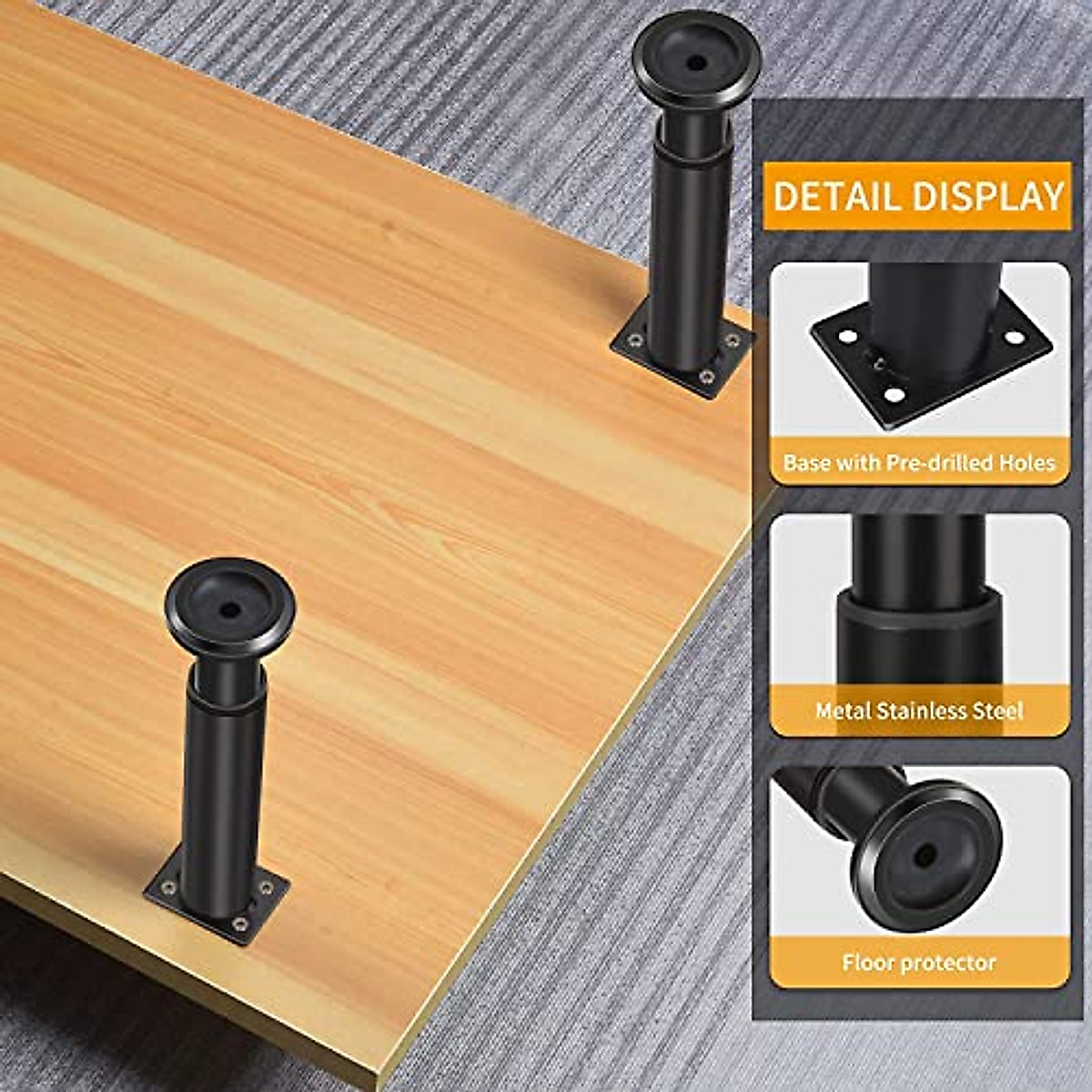 2pcs(7.1"-12.2")Adjustable Height Furniture Support Legs,Heavy Duty Furniture Replacement Legs Feet Foot,bed frame slat center support leg, Great for Sofa/Dresser/Coffee/Table/Couch/Cabinet