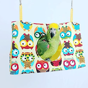 Bird Nest House Bird Bed, Bird Hut Hideaway for Cage, Plush Fluffy Shed Hut Hanging Hammock Finch Cage Sleeping Bed Snuggle Tent for Budgies, Lovebird, Parrot, Parakeets, Cockatiels (Owl, Large)