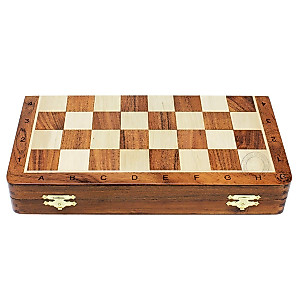 House of Chess - Victorian Staunton Golden Acacia Wood Chess Set - 14 x 14 Inches Wooden Folding Chess Board with Algebraic Notation - Wooden Chess Pieces with King Height 3 Inches + 2 Extra Queens