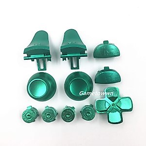 Aluminium Metal Full Set Button ABXY D-pad Direction Key L1 R1 L2 R2 Trigger Buttons Joysticks Thumb Sticks Cap for PS4 Slim PS4 Pro JDS-040 JDS 040 Controller-Green