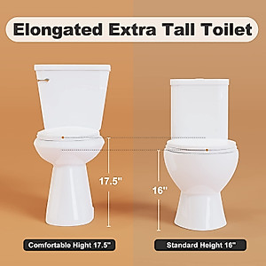 Two Piece Extra Tall Toilets | High Toilets For Bathrooms Comfort Height Elongated With 17.5 Inch high toilet Bowl, 1.28gpf & 12" Rough-in Extra High Toilet For Seniors, Disabled And Tall People