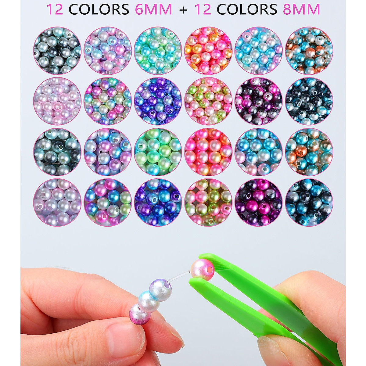 HINSOCHA Bead Bracelet Kit - 1020 Pcs Gradient Colorful Beads Bulk (6mm+8mm) for Bracelet Making, DIY Crafts