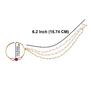 Efulgenz Indian Jewelry Faux Pearl Nose Ring Hoop Pin Stud Fake Septum Ring with Chain Nose to Ear Chain Non Piercing Body Jewelry, Metal, not known