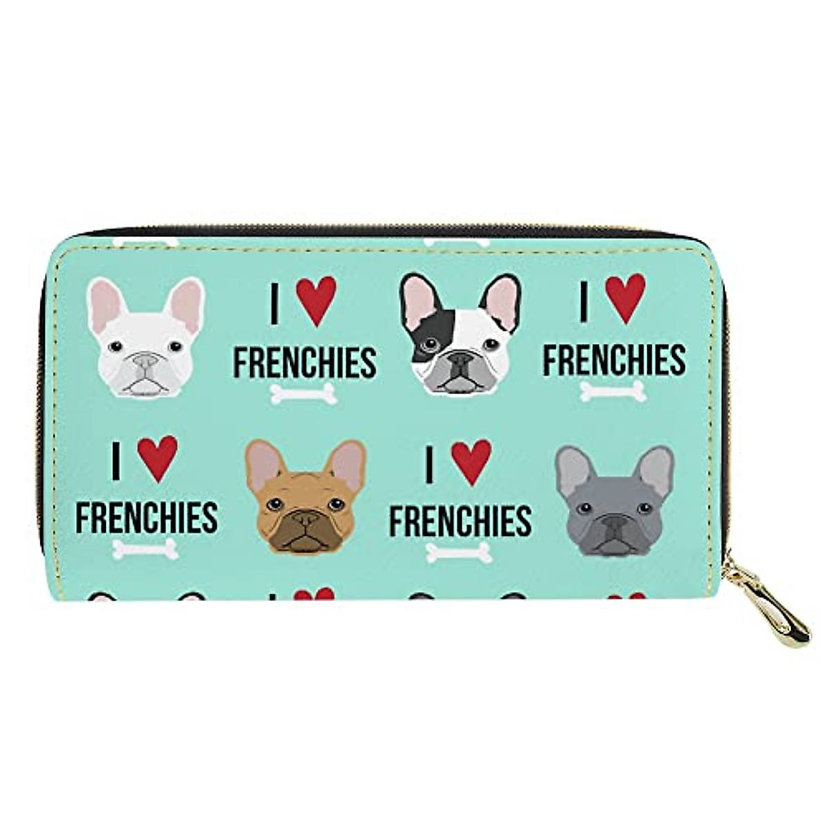 Mumeson Women Wallet with Zipper French Bulldog Print Clutch Purse Evening Bag Cards Holder Phone Case